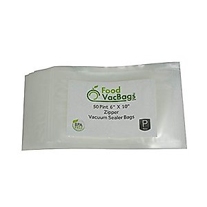 Zipper Vacuum Seal Bags (50 Count), FoodVacBags Compatible with Weston®, Foodsaver®, Heavy-Duty Commercial Storage, Clear (Pint 6" X 10)