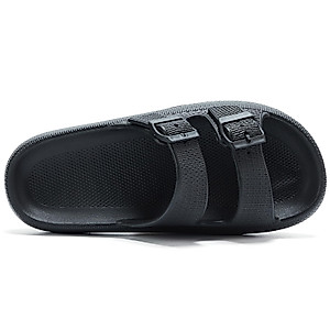 welltree Slides for Women Men Pillow Slippers Double Buckle Adjustable Sandals EVA Recovery Slides,Black,12 Women/10 Men