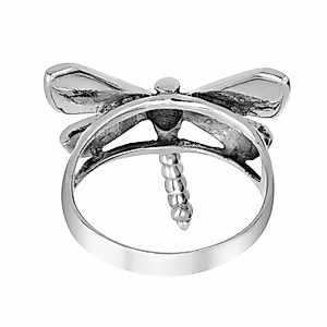 CUTE! Dragonfly Wings Inlay Reconstructed Black Onyx .925 Sterling Silver Ring (9)
