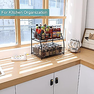 Fruit Basket for Kitchen, Fruit and Vegetable Storage Bowl Stand with Quality Metal Frame, Detachable, Large Capacity, 2 Tier Wire Produce Basket Fruit Holder for Kitchen Countertop Dining Table