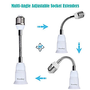 Light Socket Extender [2-Pack], 360 Degree Adjustable Flexing Neck, 19 CM/7.5 Inch Extension Adapter, Compatible with All E26/E27 of Bulbs Screw Base, PBT Fireproof Material, White
