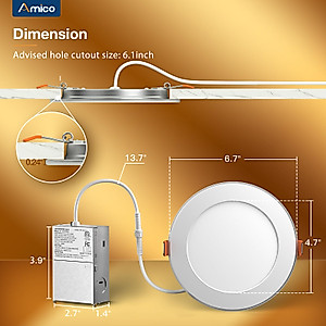 Amico 12 Pack 6 Inch 5CCT LED Recessed Ceiling Light with Night Light, 2700K/3000K/3500K/4000K/5000K Selectable Ultra-Thin Recessed Lighting, 12W=110W, 1100LM, Dimmable Canless Wafer Downlight ETL&FCC