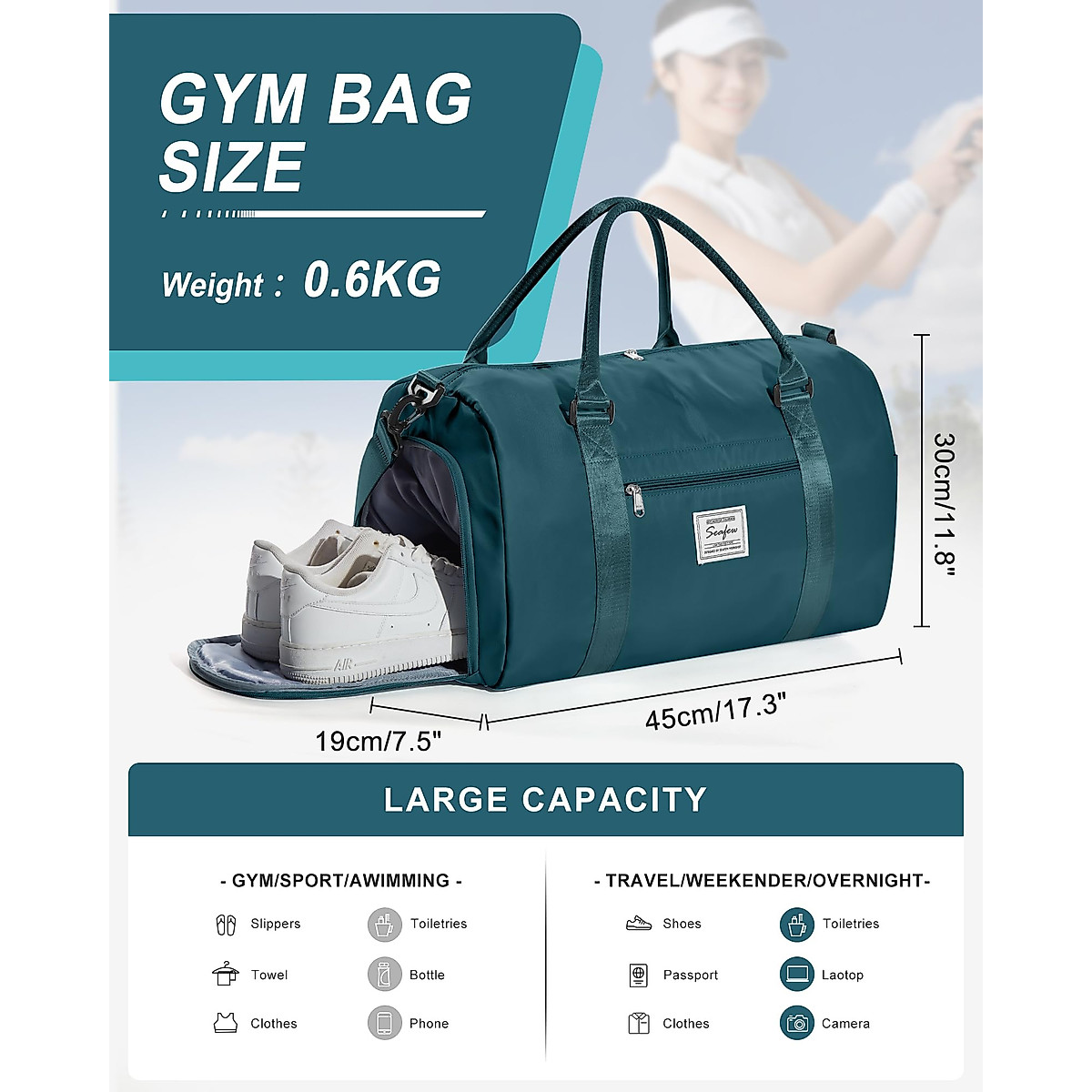 Gym Bags Womens Mens with Shoes Compartment and Wet Pocket Travel Duffel Bag for Women for Plane Sport Gym Tote Bags Swimming Yoga Waterproof Weekend Overnight Bag Carry on Bag Hospital Holdalls