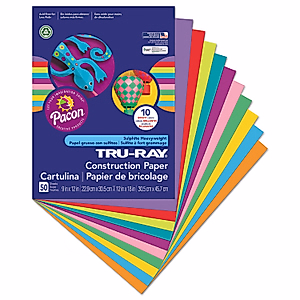 Pacon 102940 Tru-Ray Construction Paper, 76 lbs., 9 x 12, Assorted, 50 Sheets/Pack