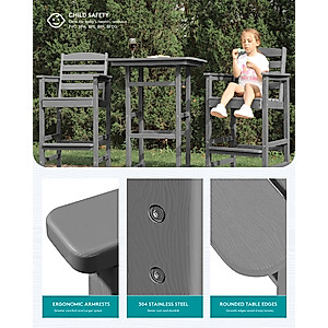 SERWALL Balcony Adirondack Chairs and Table 3 Pieces Set, Adirondack Bar Height Chairs Set of 2 and Bar Table, Outdoor Bar Stools Set, Gray