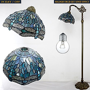 WERFACTORY Tiffany Floor Lamp Sea Blue Stained Glass Dragonfly Arched Lamp 12X18X64 Inches Gooseneck Adjustable Corner Standing Reading Light Decor Bedroom Living Room S147 Series