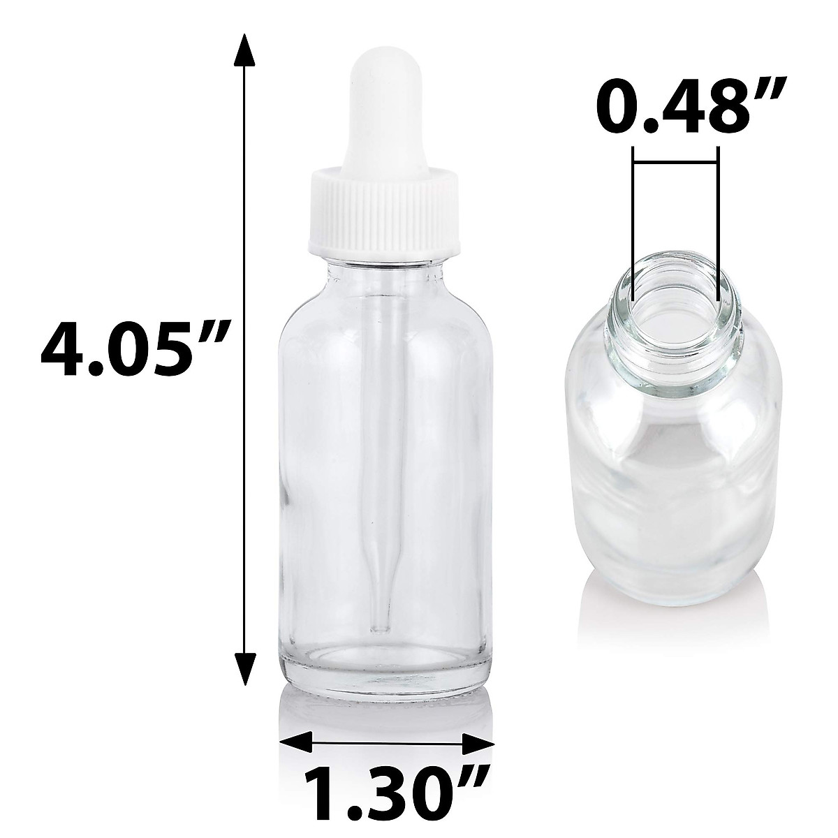 JUVITUS 1 oz / 30 ml Clear Glass Boston Round Bottle with White Dropper + Funnel (12 Pack)