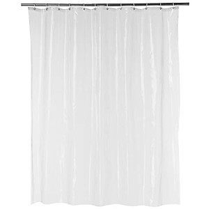 Amazon Basics Water Resistant 8-Gauge PEVA Shower Curtain Liner with Metal Grommets and Plastic Shower Hooks - 72" x 72", Clear