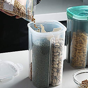 AIKENR Airtight Food Storage Container, Clear Kitchen Cereal Storage Containers with Airtight Food Lids and Compartments Ideal for Cereal Candy Snacks, 3L
