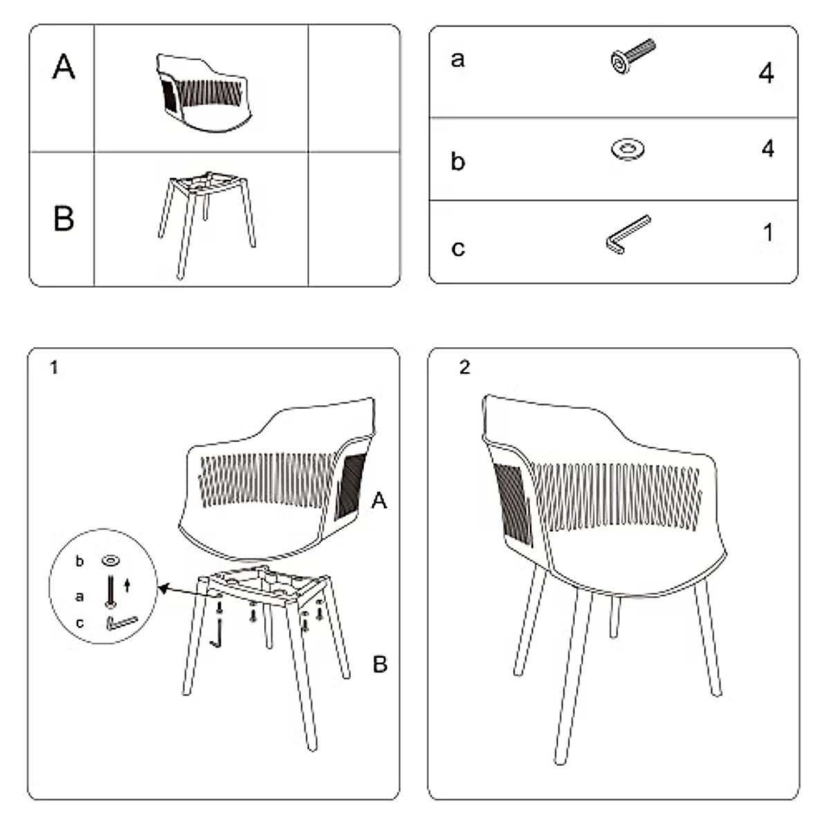CangLong Set of 2, Modern, Hollow Back Plastic Arm Chair for Kitchen, Dining, Living Room, White 1