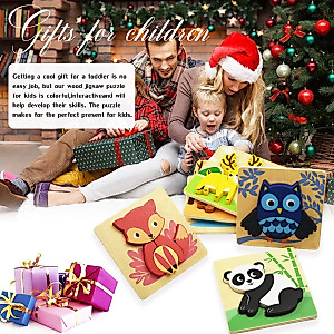 GYBBER&MUMU Wooden Thickened Animal Puzzle Toy Set Panda Deer Owl Duck Fox Puzzle Toy Hand-Eye Coordination Intellectual Toy Set for Preschool (Deer)