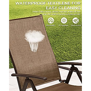 Crestlive Products Folding Patio Chaise Lounge Chair for Outside Aluminum Adjustable Outdoor Pool Recliner Chair, Brown Frame, 8 Positions (2PCS Brown Lounge Chair with 1PC Table)