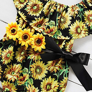 Newborn Infant Baby Girl Sunflower Outfit Floral Ruffle Romper Jumpsuit Bodysuit with Headband Clothes Set (0-6 Months, Baby Girl Off Shoulder Jumpsuit Romper)