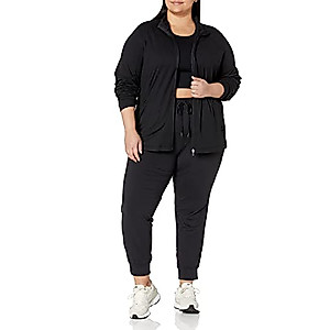 Amazon Essentials Women's Brushed Tech Stretch Full-Zip Jacket (Available in Plus Size), Black, X-Large