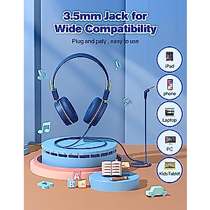 KLYLOP Kids Headphones with Microphone - 91dB Safe Volume Limited, Stereo Sounds, Wired On-Ear Headsets for Kids Teens with Sharing Splitter, Tangle-Free Foldable Headset for School/Tablet/Travel