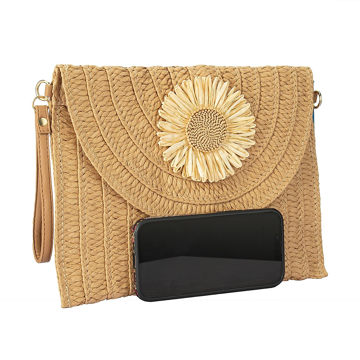 Weave Handbag,Straw Clutch Summer Evening Handbag Summer Beach Party Purse Woven Straw Bag Envelope (Coffee color)