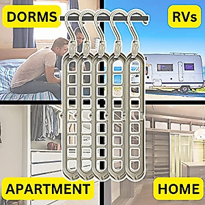 Space Saving Hanger [5 All White] Closet Organizers & Storage, Campers & RVs, College Dorm Room Essentials, Apartment, Multifunctional Closet Organizer, Cascading & Collapsible Hanger for 45 Pieces