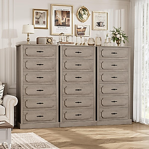 FINETONES 6 Drawer Grey Dresser, 51" Tall Dresser Wood Dresser Chest of Drawers with Large Storage Space, 6 Drawer Dresser Tall Floor Storage Cabinet for Home Office, Ash Grey