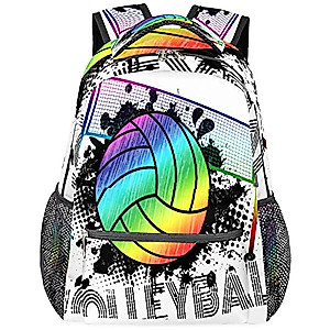 Volleyball Print Backpack, Sport Ball Black Backpacks Shoulder Bag Casual Lightweight Travel Laptop Daypack Bag for Women Men