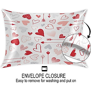 Arrows Heart Satin Pillow Cases Silk Satin Pillowcase for Hair and Skin Standard Set of 2 Super Soft Silk Pillowcase with Envelope Closure (20x26 in)