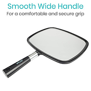 Vive Hand Mirror - Handheld Mirror with Handle - Extra Large Travel Portable Design - Makeup Mirror, Hair, Bathroom, Shaving, Barber - Vanity for Women, Men with Paddle Handle - Black Plastic Tool