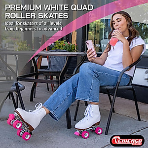 CHICAGO Skates Premium White Quad Roller Skates for Girls and Women Beginners Classic Adjustable High-Top Design for Indoor or Outdoor Skates and Roller Derby