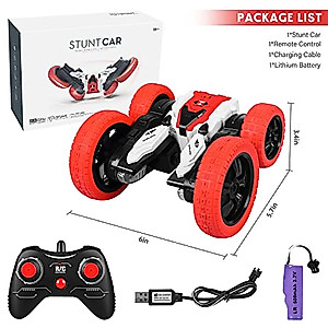 Remote Control Car, Double Sided RC Car, 4WD Off-Road Stunt Car with 360° Flips, 2.4Ghz Indoor/Outdoor All Terrain Rechargeable Electric Toy Cars Gifts for Boys Kids 3 + Year Old (Red)