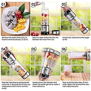 GOLDFOX Portable Blender, USB Rechargeable Personal Blender for Shakes and Smoothies, 15oz Detachable Portable Juicer Cup Small Fruit Juice Mixer for Travel, Gym, Office, etc. (with Brush)