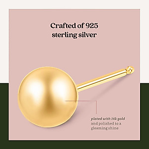 KEZEF 14k Yellow Gold Sterling Silver Ball Stud Earrings for Women - Hypoallergenic Lightweight Small Stud Earrings for Women | 2mm Ball Earrings
