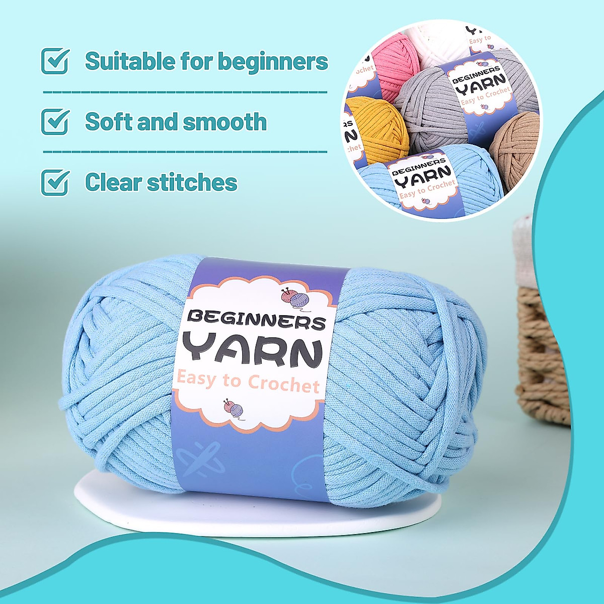 200g Yarn for Crocheting, Crochet Yarn, Easy Yarn for Beginners with Easy-to-See Stitches, Stitch Marker, Big Eye Blunt Needle, Beginner Yarn for Crocheting (Sky Blue)