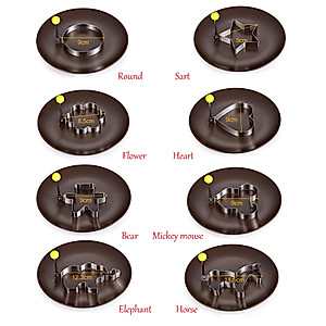 Egg Pancake Rings,8pcs Different Shaper Fried Egg Molds,Stainless Steel Omelette Frying Cooking Tools Kitchen Accessories Gadget Rings,with a Silicone Pastry Brush and a Yolk separator,Set of 10