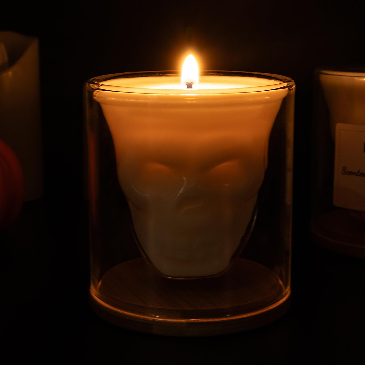 Halloween Decorations Skull Glass Candle Scented Candles Glowing Skull Design Indoor Holiday Decoration Gifts for Adults Women