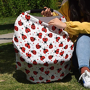 Nursing Cover for Breastfeeding Scarf Super Soft Cotton Multi Use for Baby Car Seat Covers Canopy Shopping Cart Cover Blanket Stroller Cover-Cartoon Ladybug Pattern