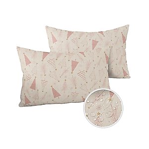 Edwiinsa Outdoor Pillow Covers Waterproof, Minimalist Christmas All Weather Cushion Case Set of 2, Cartoon Blush Pink Xmas Pine Tree Lumbar Pillowcase for Sofa Couch Bed Decor Patio Furniture 20"x12"