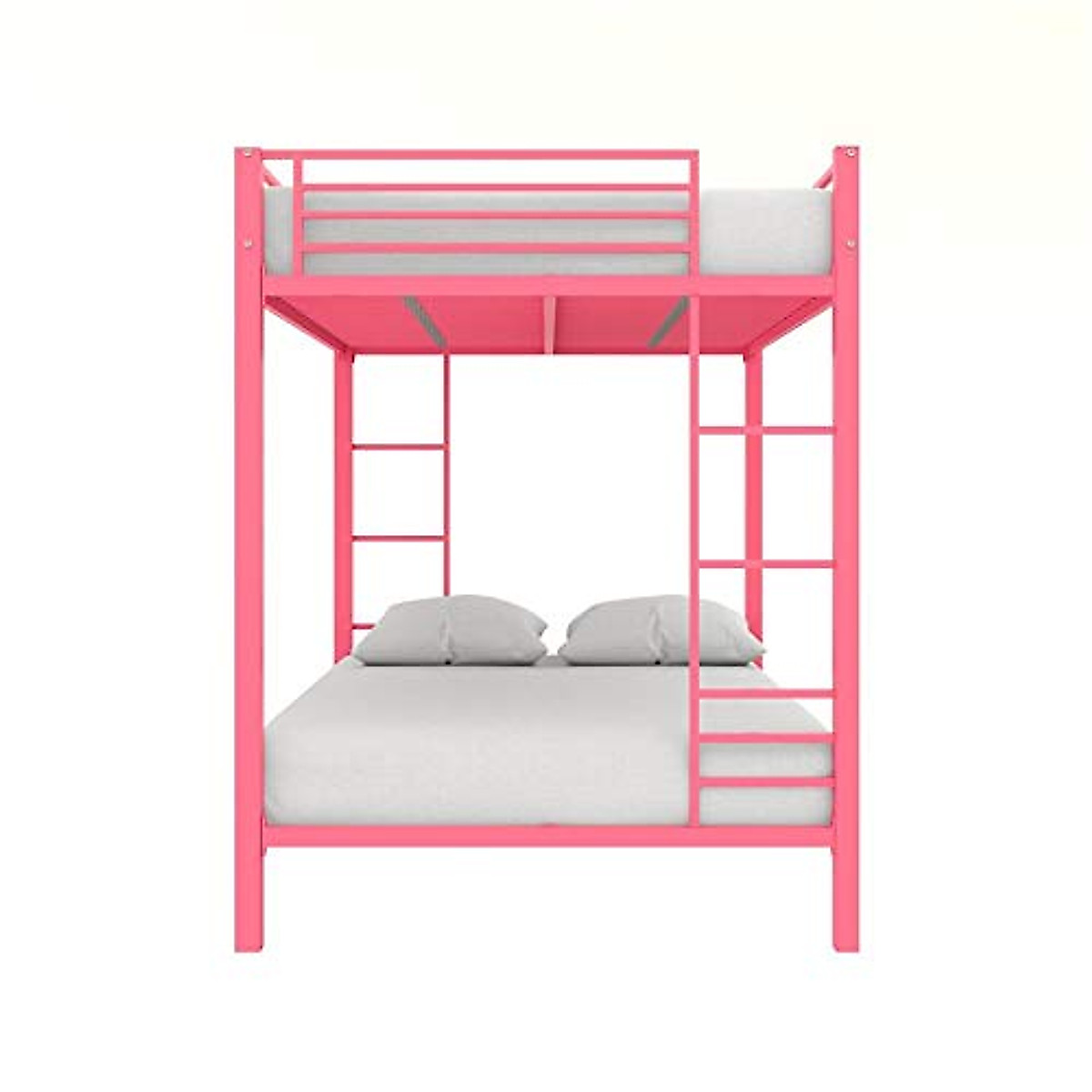 DHP Full over Full Bunk Bed for Kids, Metal Frame with Ladder (Pink)