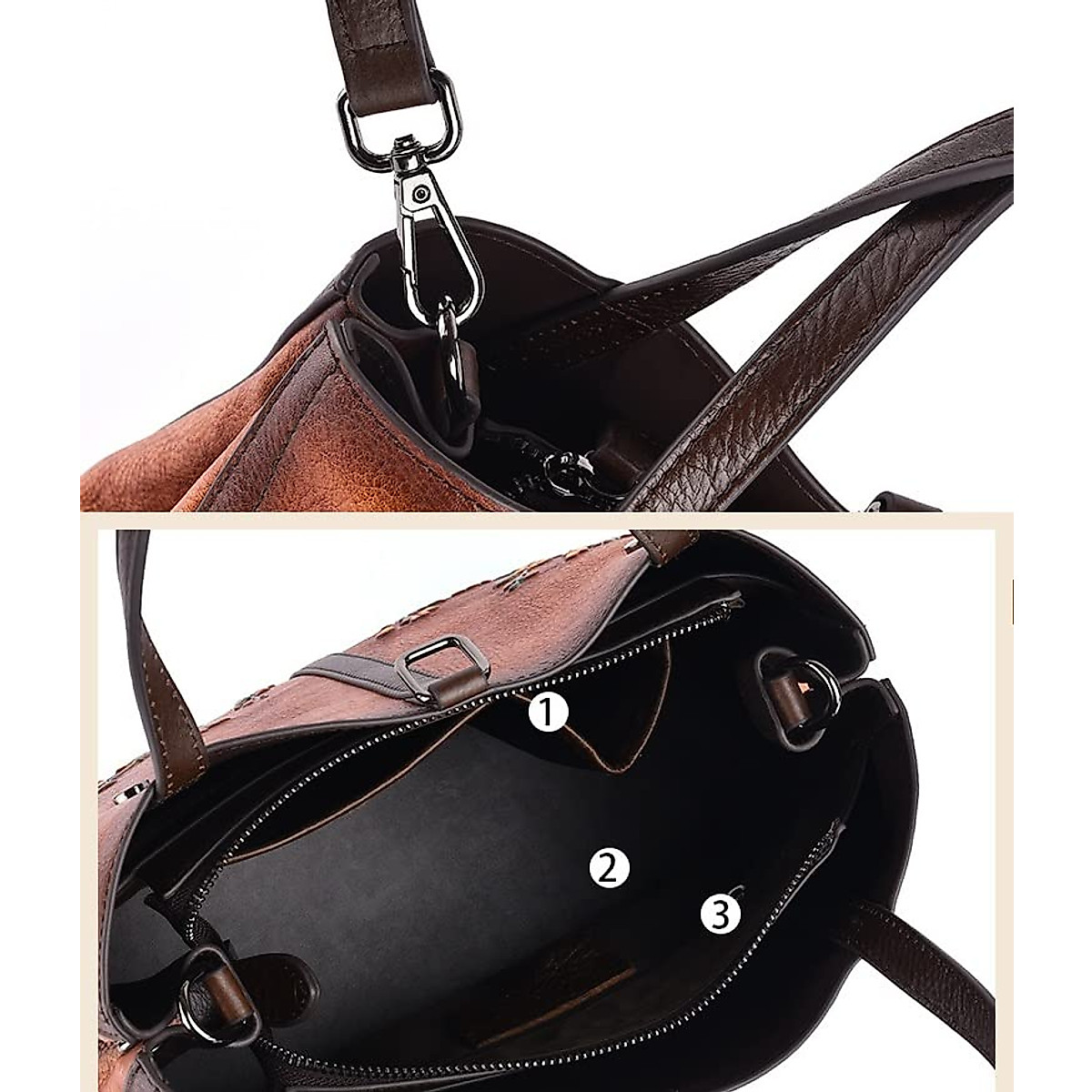 LMKIDS Genuine Leather Satchel for Women Top Handle Bags Handmade Purse Vintage Hobo Crossbody Handbags Tote Bag (Brown)