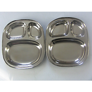 Qualways Kids's Tray - Divided Stainless Steel Tray Set of 2
