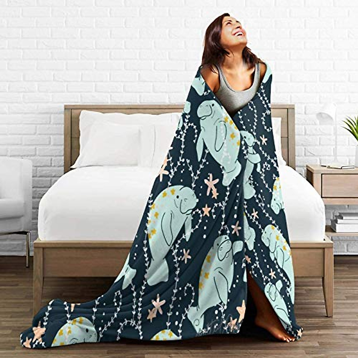 D-WOLVES Plush Throw Blanket,Manatee Soft Fuzzy Fleece Blanket,Cozy Solid Robe Outdoor Camping Travel Blanket for Bedroom Livingroom Sofa Couch Car Bed,50x60 in