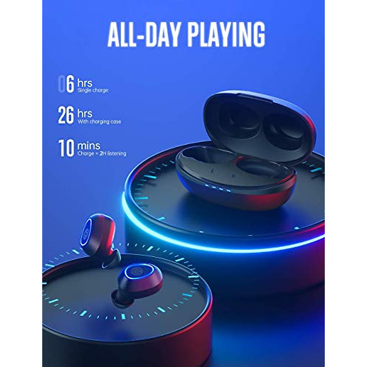 Cystereo Wireless Earbuds, Fusion Bluetooth 5.0 Earbuds, in-Ear Headphones with Mic, AptX, Deep Bass, IPX 7 Waterproof, Touch Control, CVC 8.0 Noise Reduction, USB-C Charging Case