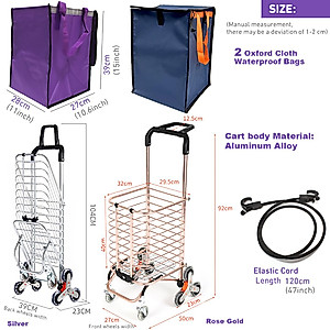 Kallwong Deluxe Shopping Carts for Groceries Foldable,Stair Climbing Heavy Duty & Lightweight Utility Cart with Waterproof Liner Basket, Elastic Cord for Luggage,Laundry,Camping,Transport (Golden)