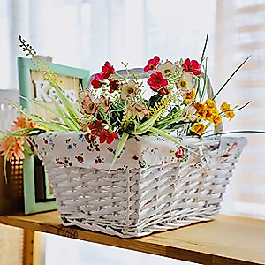 Wicker White Storage Gift Basket Willow Woven Picnic Basket with Double Folding Handles,Kingwillow. (White)