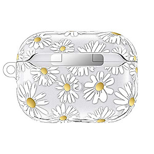 Airpods Pro Case Clear TPU YOMPLOW Compatible with Airpod Pro Cover Protective Case Cute Girls with Keychain Women for Apple Airpods Pro Charging Skin - White Daisy