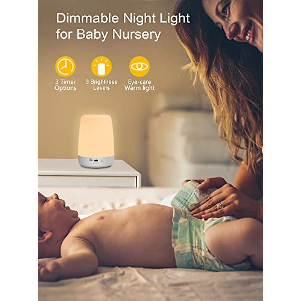 YYDSKIT Night Light for Kids Baby Nursery 200hrs Rechargeable Touch 3Dimming 5Color Changing Lamp 3Timers Portable