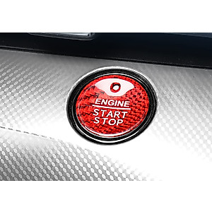 iJDMTOY Gloss Red Real Carbon Fiber Keyless Engine Start/Stop Push Start Button Cover w/Indicator Light Opening, Compatible with Ford F-150 Raptor Explorer Fusion Expedition Edge Taurus, etc