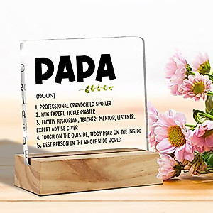 Papa Gift Grandpa Gifts From Grandchildren, Papa Definition Desk Decor Grandpa Best Papa Acrylic Desk Plaque Sign with Wood Stand Home Office Desk Sign Keepsake