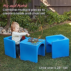 ECR4Kids Tri-Me 3-in-1 Cube Chair, Kids Furniture, Blue, 4-Piece