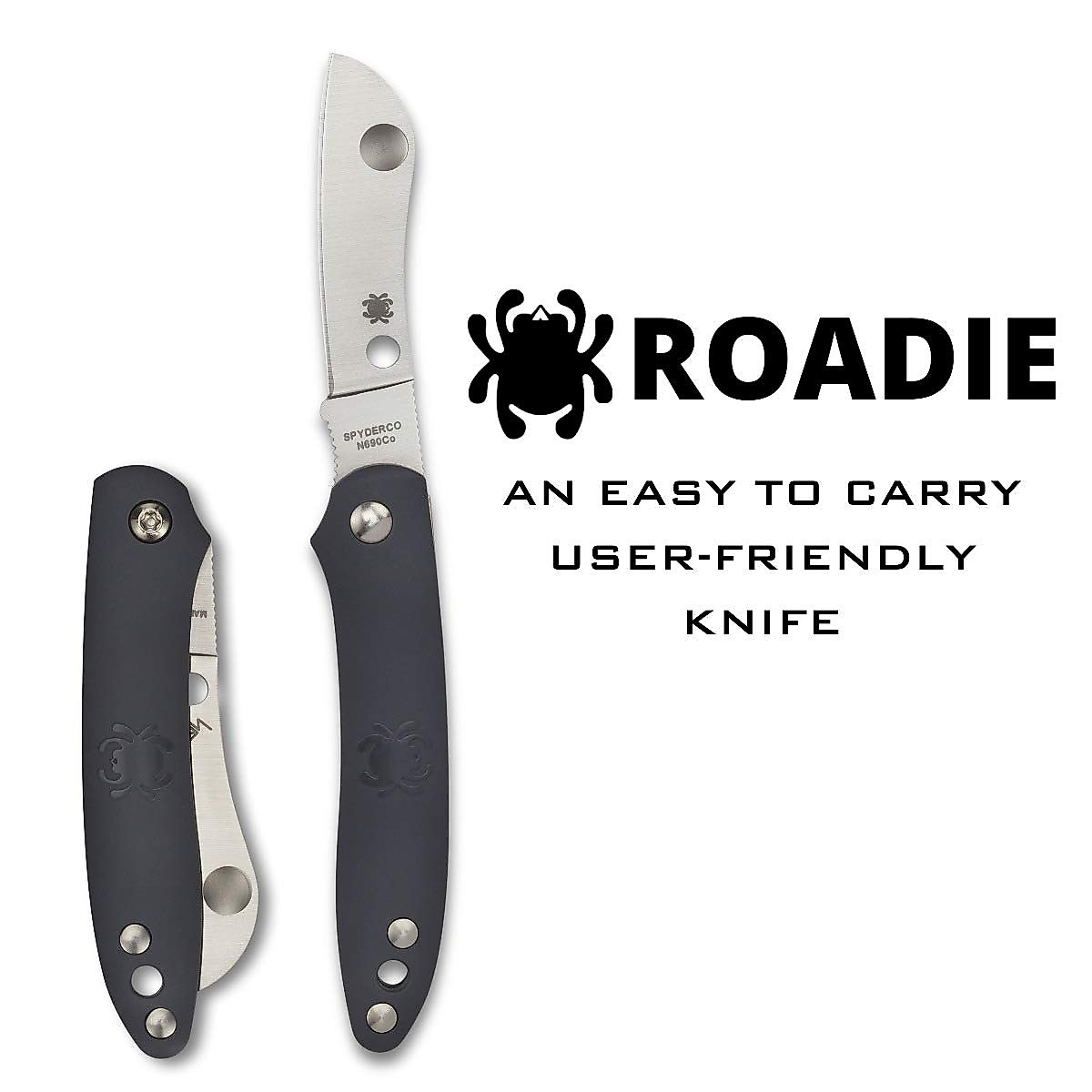 Spyderco Roadie Non-Locking Lightweight Knife with 2.09" N690Co Stainless Steel Blade and Durable Gray FRN Handle - PlainEdge - C189PGY