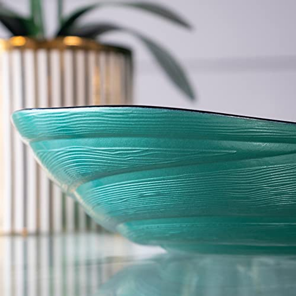 A&B Home Glass Fruit Bowl - Blue Green Decorative Bowl, Large Glass Bowl Tabletop Home Décor, Coffee Table Centerpiece Assecories, 13" x 9" x 3"