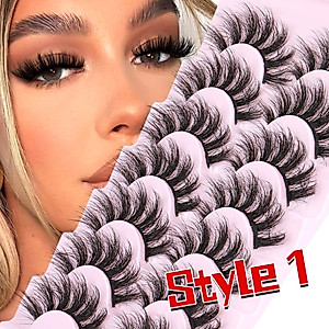 Mink Lashes Fluffy False Eyelashes Natural Look 14-17mm Cat Eye Lashes Pack, 5D Wispy Curly Fake Lashes by TNFVLONEINS - 21 Pairs 3 Styles