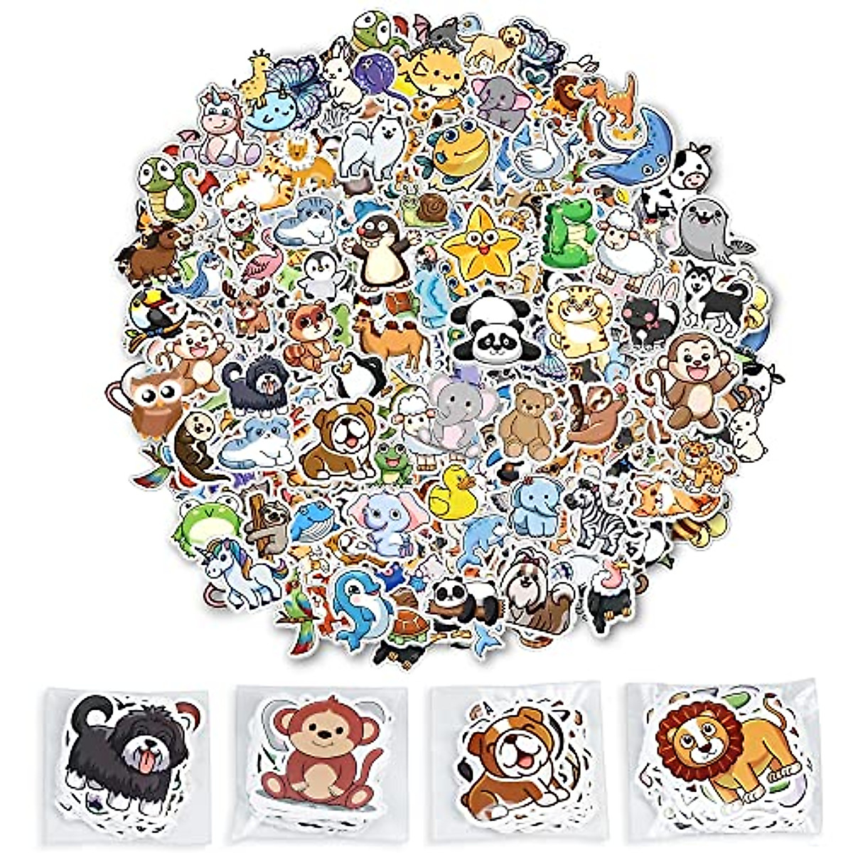 200-PCS Animal Stickers for Kids, 4 Packs (50/Pack) - Shiny Cute Animal Stickers for Water Bottles, Laptop, Skateboard, Notebook - Reusable Animal Vinyl Stickers - Waterproof (StackorsBeast)